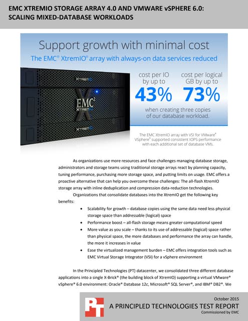 Emc Xtremio Storage Array 40 And Vmware Vsphere 60 Scaling Mixed Database Workloads Pdf