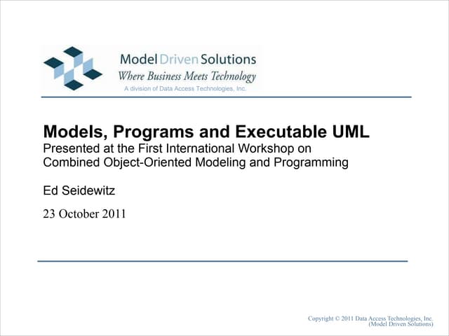 Models Programs And Executable Uml Ppt