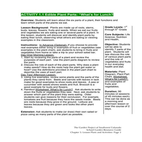 Colorado School Garden Lesson Plan a1: Edible Plant Parts: What’s for ...