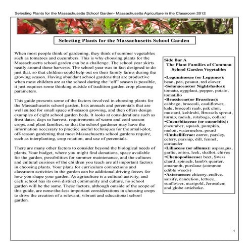 School Gardening Guide - Selecting Plants for the Massachusetts School ...