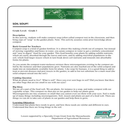 Grade 1 School Garden Lesson Plan - Soil Lesson; Soil Soup ...