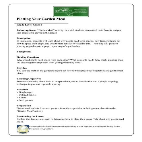 Grade 2 School Garden Lesson Plan - Plotting Your Garden Meal ...