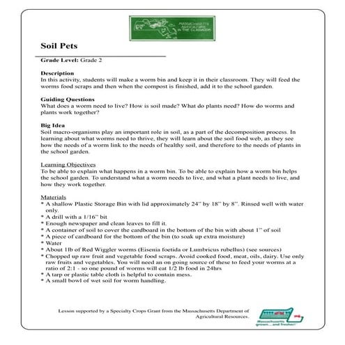 Grade 2 School Garden Lesson Plan - Seeds Lesson; Soil Pets ...