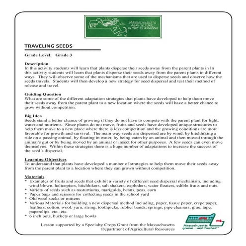 Grade 3 School Garden Lesson Plan - Seeds Lesson; Seed Dispersal ...