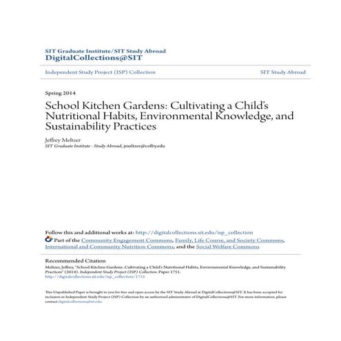 School Kitchen Gardens: Cultivating a Child’s Nutritional Habits | PDF