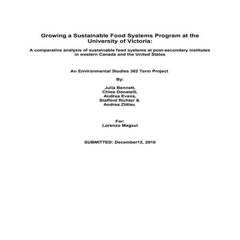 Growing a Sustainable Food Systems Program at the University of ...