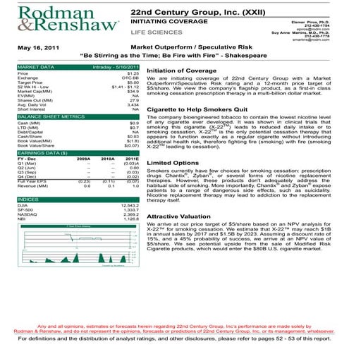 XXII - Rodman & Renshaw Research Report - May 2011 | PDF