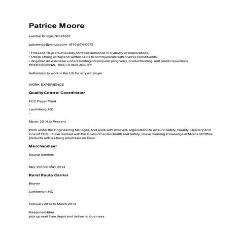 Vaughan's Resume Current | DOC