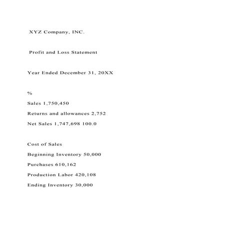 XYZ Company, INC. Profit and Loss Statement Year Ende.docx