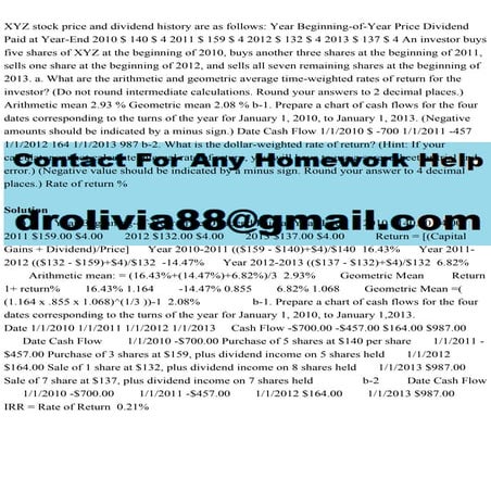 XYZ stock price and dividend history are as follows Year Beginning-.pdf