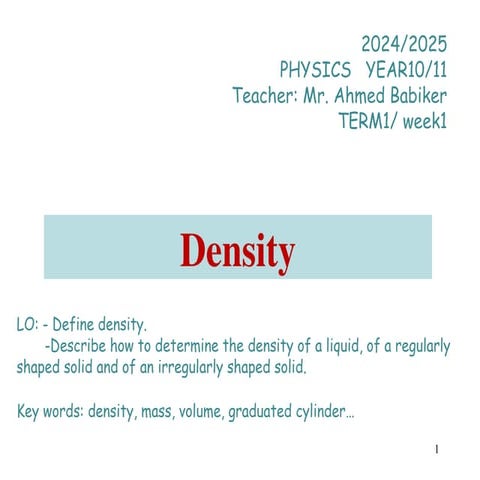 Y10 W1 T1-Density-HASNA (1).ppt IGCSE class | PPT