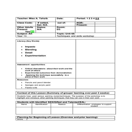 Y12 BTEC Lesson Plan | DOCX