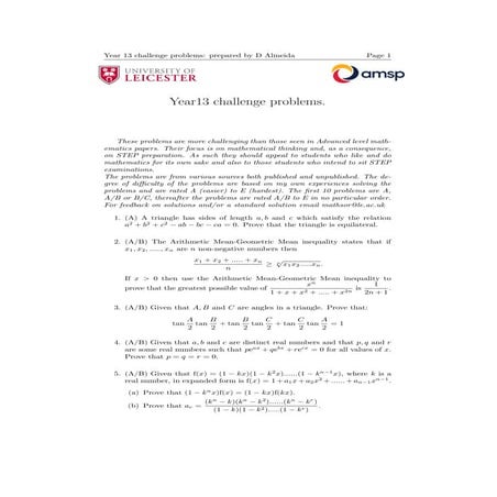 Year 13 challenge mathematics problems 107 | PDF