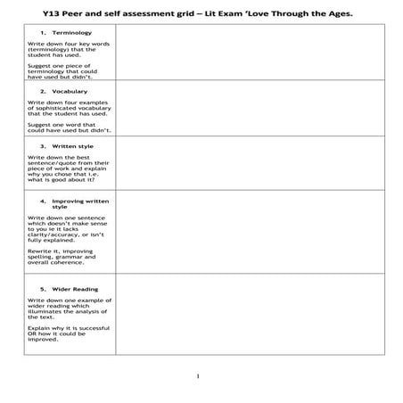 Example of Year 13 Peer Assessment Grid | DOC