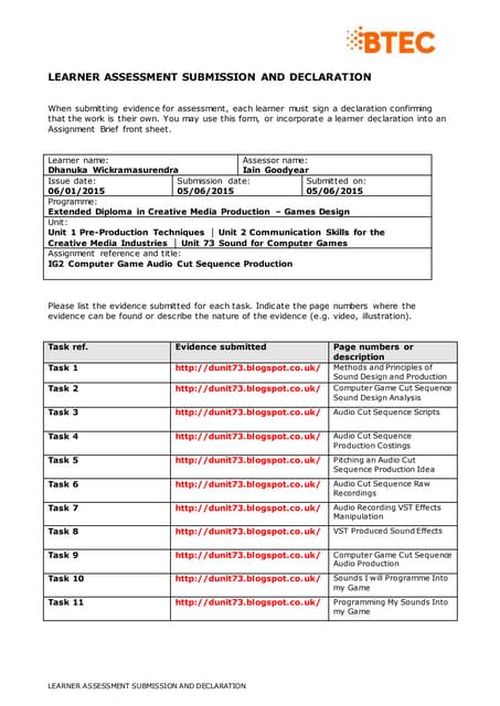 Learner assessment submission declaration | DOCX | Educational Assessment | Education