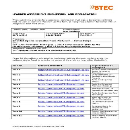 Learner assessment submission declaration