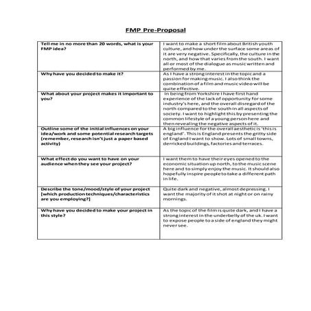 Y2 fmp pre proposal 2022 (2) | DOCX | Music | Entertainment