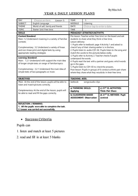 LESSON PLAN Basic sentence pattern | DOCX