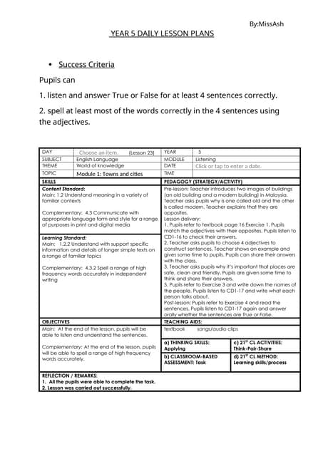 LESSON PLAN Basic sentence pattern | DOCX
