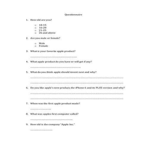 Questionnaire | DOCX