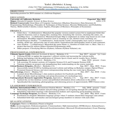 Yafei (debbie) Liang resume | PDF