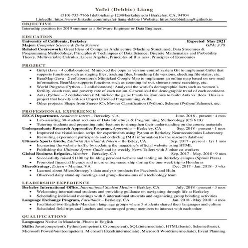 Yafei (debbie) Liang resume | PDF