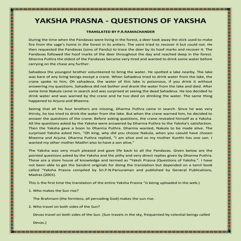 Yaksha prasna questions of yaksha | PDF