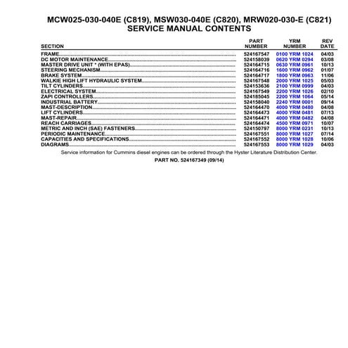 Yale c821 (mrw020 030 e) lift truck service repair manual | PDF