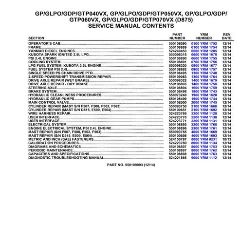 Yale (d875) gtp050 vx lift truck service repair manual | PDF