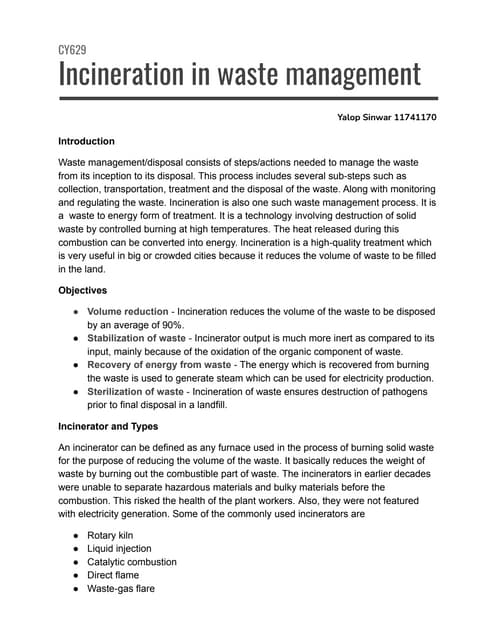Incineration method of solid waste disposal | PPTX