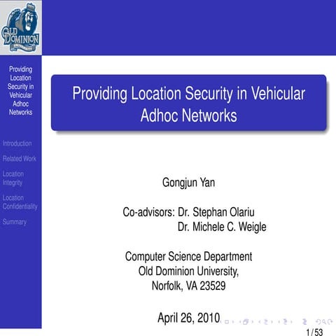 Providing Location Security in Vehicular Networks | PPT