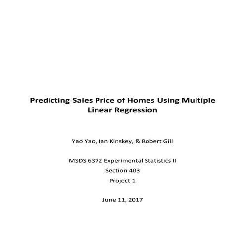 Predicting Sales Price of Homes Using Multiple Linear Regression | DOCX