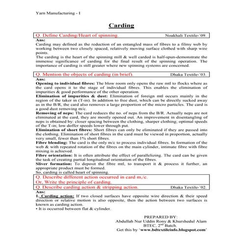 Cotton Yarn Manufacturing Process (1) | DOCX