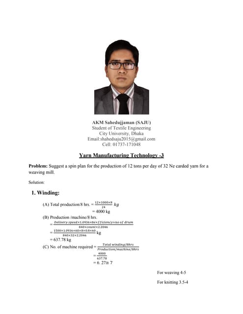 Spin plan for 80s combed yarn | PDF