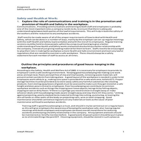 Safety and health at work assignment | DOCX