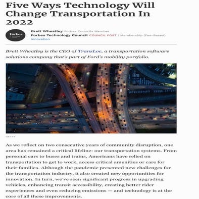Five Ways Technology Will Change Transportation In 2022 | PDF