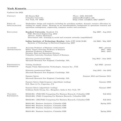 Yashodhan Kanoria Resume | PDF