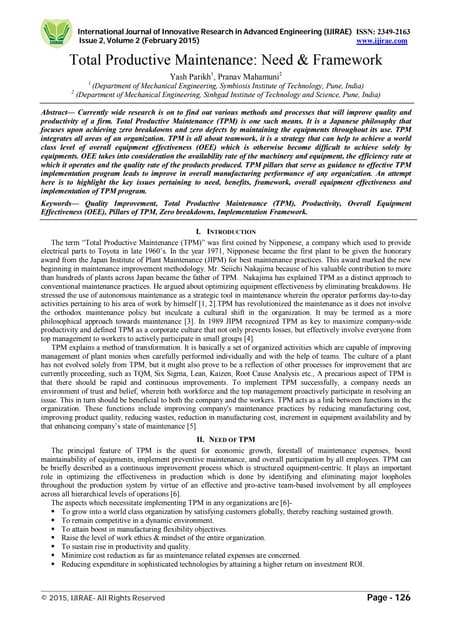 Total Productive Maintenance (TPM) in TQM | PPT