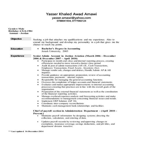 Yasser amawicv | DOCX | Business Accounting & Finance | Business