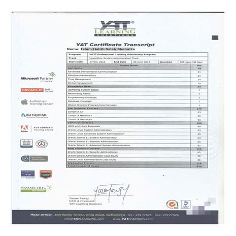 Yat certificate transcript | PDF