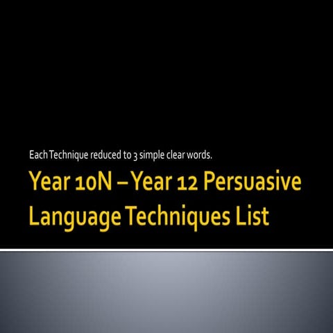Year 10 - Year 12 persuasive language All Techniques | PPTX