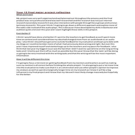 Year 12 final major project reflection | DOCX