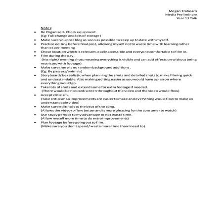 Preliminary- Year 13 notes | DOCX | Video Production | Content Production