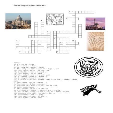 Religious Studies Crosword | PDF