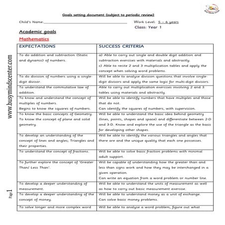 Year 1 goal setting form | PDF