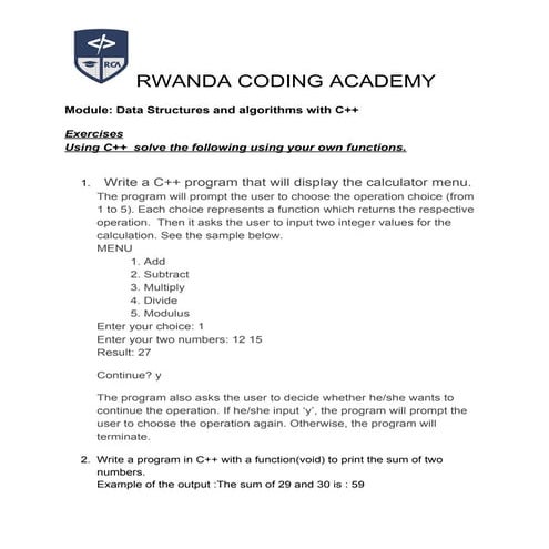 Year 2 Dsa C Exercises On User Defined Functions Pdf Free Download 6403