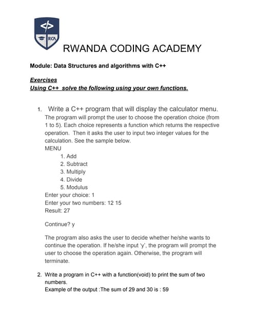 Year 2 Dsa C Exercises On User Defined Functions Pdf Free Download 6403