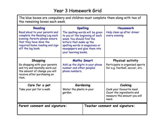 Homework Grid | PPT