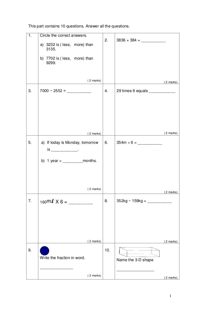 Year 3 mathematics exercise