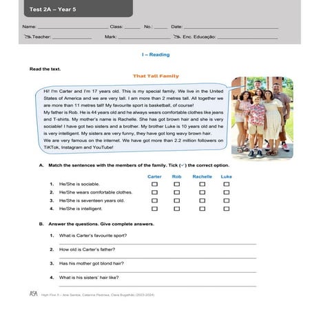 Year5_Test_2_A_B_C_2023_2024.pdf testes do 5 ano | PDF